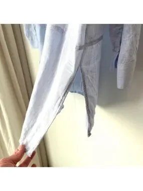 Tahari | Tops | Tahari Essential Light Blue 0 Linen Button Down Shirt ...